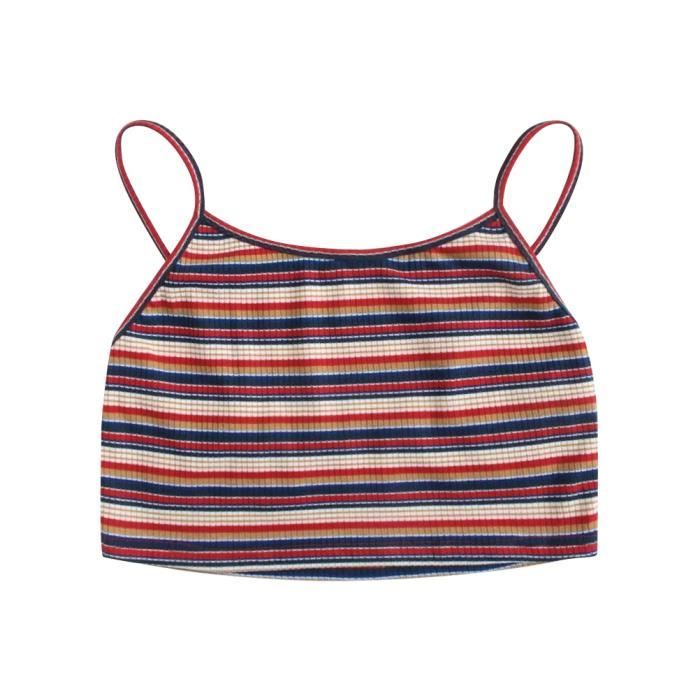 Minetom Femmes Casual Rayure Sans Manches Crop Top Gilet Débardeur ...