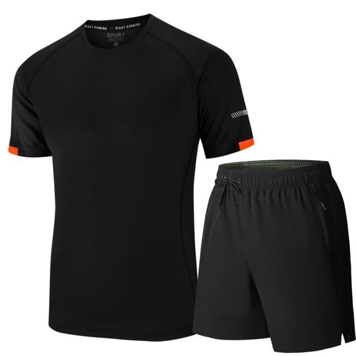 Ensemble de sport pour homme - Noir - Manches courtes - Séchage rapide ...