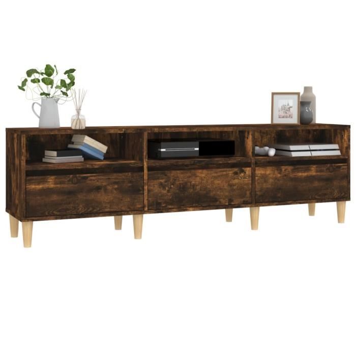 Meuble TV - PWSHYMI - L2968 - Chêne fumé - 150x30x44,5 cm - Bois d ...
