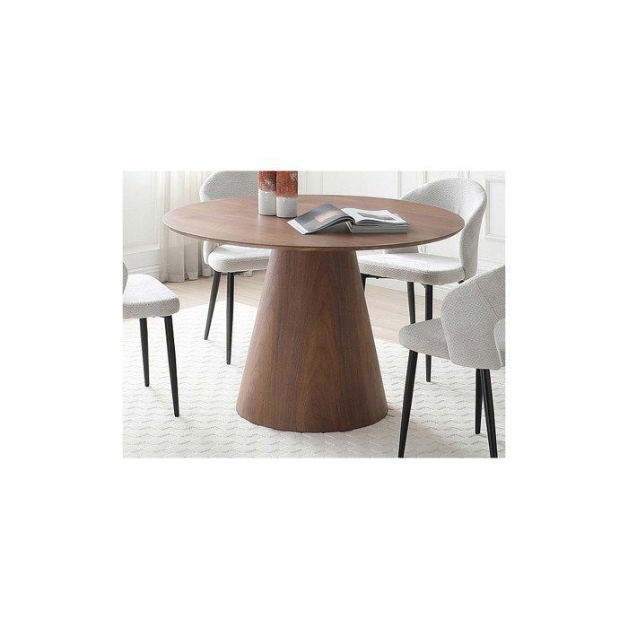 Table à manger ronde 4 personnes placage noyer - Naturel foncé ...