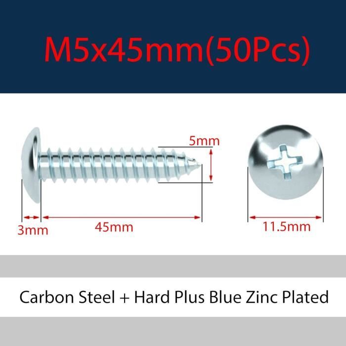 M5 X 45Mm 50 Pcs Acier Carbone Tête Ronde Vis À Bois Cruciformes Tête ...