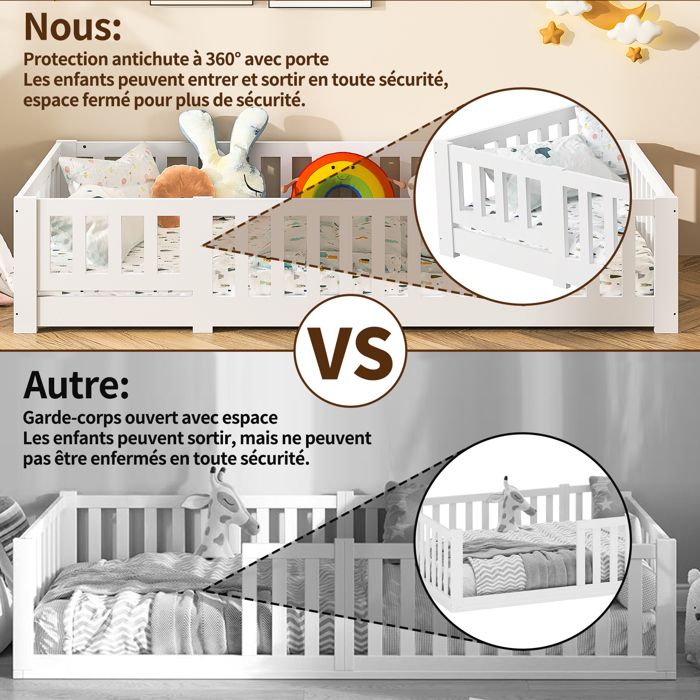 Lit pour enfants 90x200 cm -LUMINARIX- lit enfant 3 à 6 ans - Avec ...