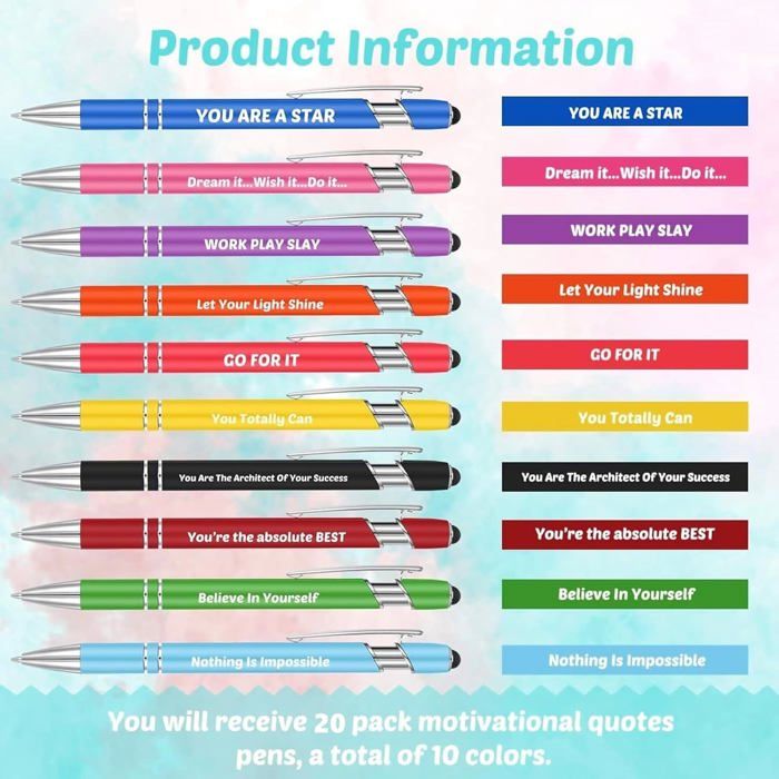 KAHEIGN 20 Pièces Stylos à Bille Inspirants, 14CM Stylo de Citations de ...