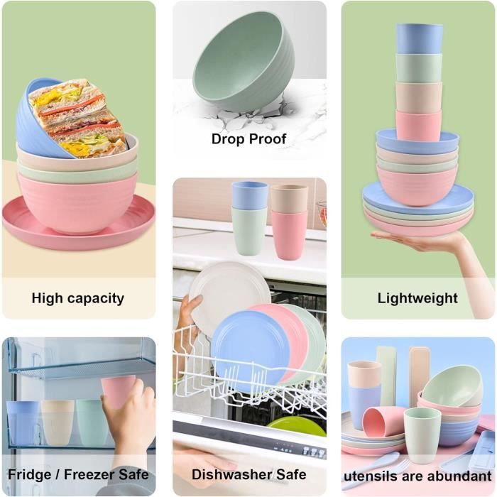 Kit De Vaisselle Camping(32Pcs),Ensemble De Assiette Plastique ...