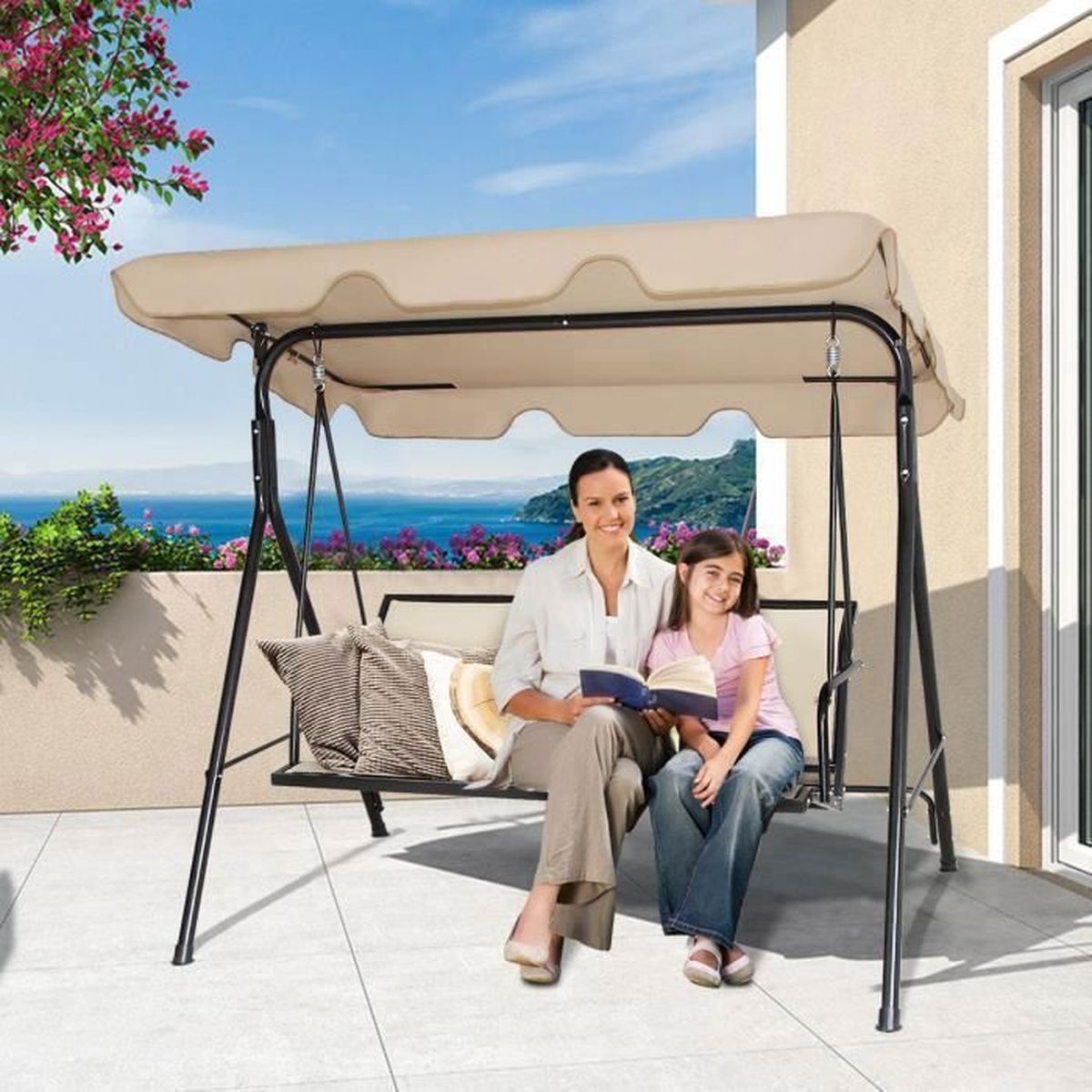 COSTWAY Balancelle de Jardin 3 Places en Polyester et Acier avec Toit ...