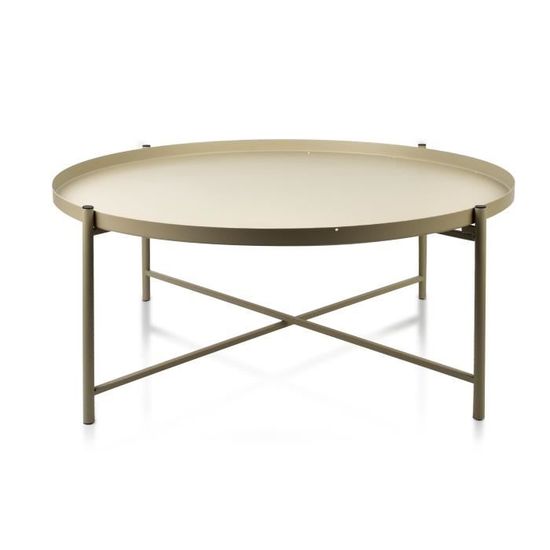 Table basse - MONDEX - LUCAS - Beige - Métal - Rond 76,5cm - Cdiscount ...