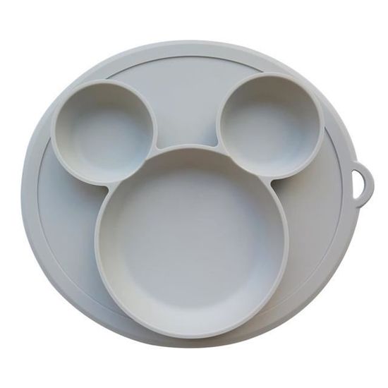 ASSIETTE - PLATEAU REPAS,Gray--Vaisselle En Silicone Sans Bpa, Ventouse ...