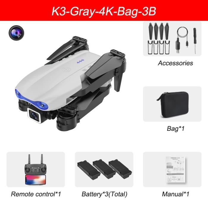 4K-Gris-3B-Mini Drone UAV K3 4k HD grand Angle, double caméra, WIFI Fpv ...