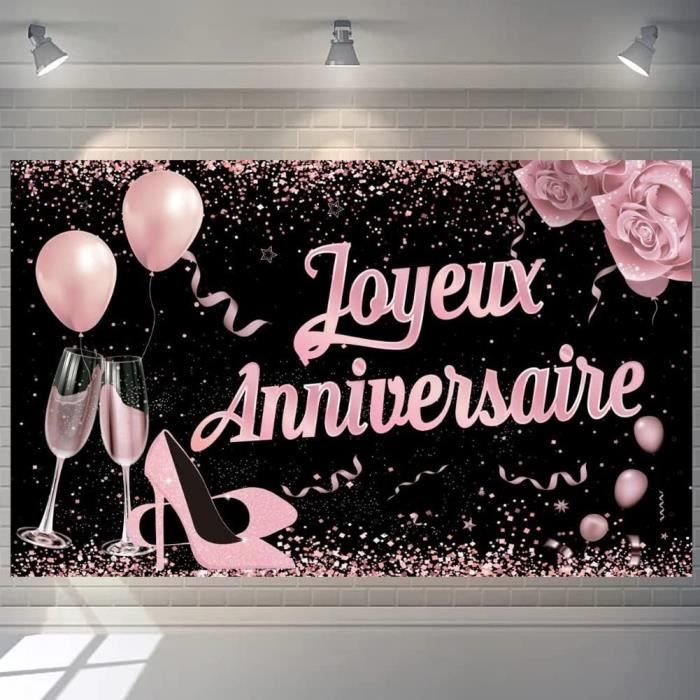 Banderole Joyeux Anniversaire Bannière Joyeux Anniversaire Rose 1.1 X 1 ...