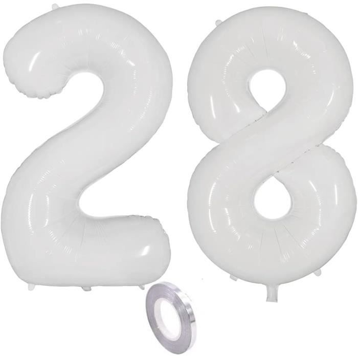 Ballons Blancs Avec Chiffre 28 Ans - Décoration D'Anniversaire Pour ...