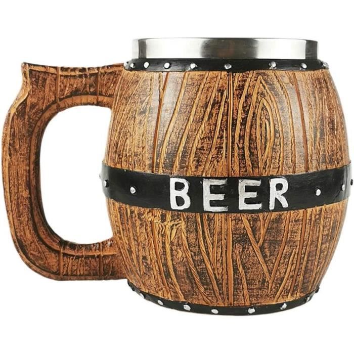 Chope à bière en bois, 580 ml, Chope à bière rétro à double paroi en ...
