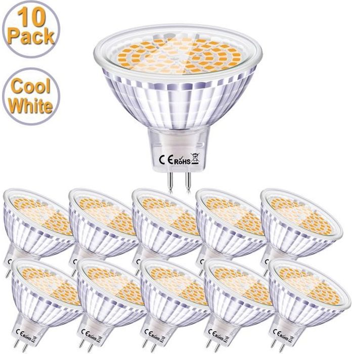 Ampoule LED MR16 / GU5.3 6W 12V Blanc Froid 6000K Eofiti - Lot de 10 ...