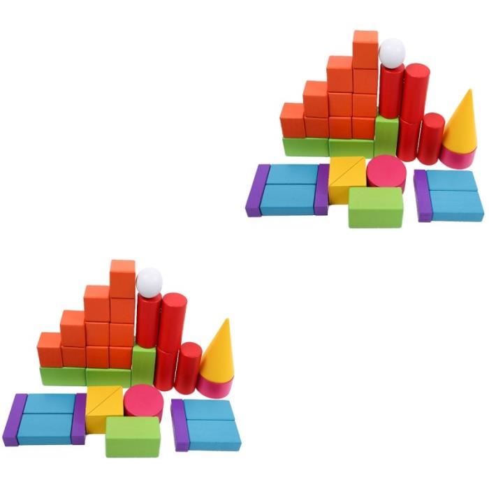 64 pcs en bois 3D formes Solides géométriques Montessori Apprentissage ...