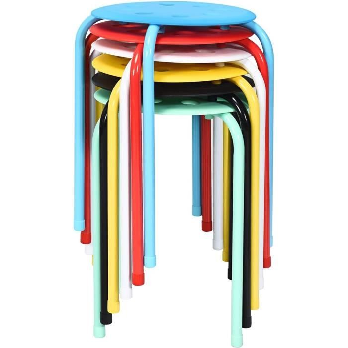 GOPLUS Lot de 6 Tabourets Empilables Légers sans Dossier avec Cadre en ...