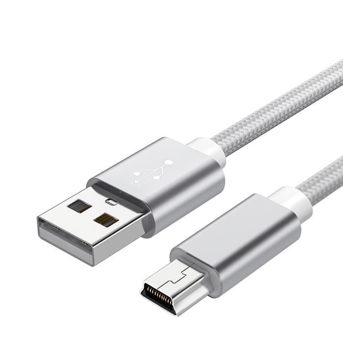 Câble USB - Argent - Mini USB vers USB - 1m - Transfert rapide ...