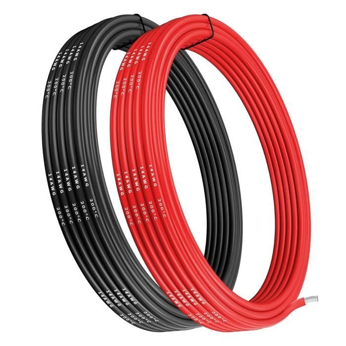 Fil De Silicone De Calibre 14,Câble Électrique 14 Awg,5 M,2,5 M Noir Et 2,5 M Rouge,Flexible,400 ...