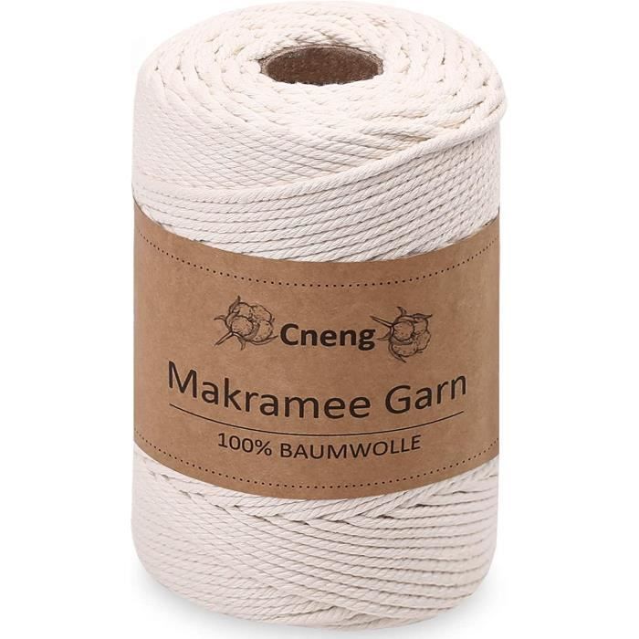Cneng Fil de macramé 4 mm x 200 m - 100 % coton - Corde en coton ...