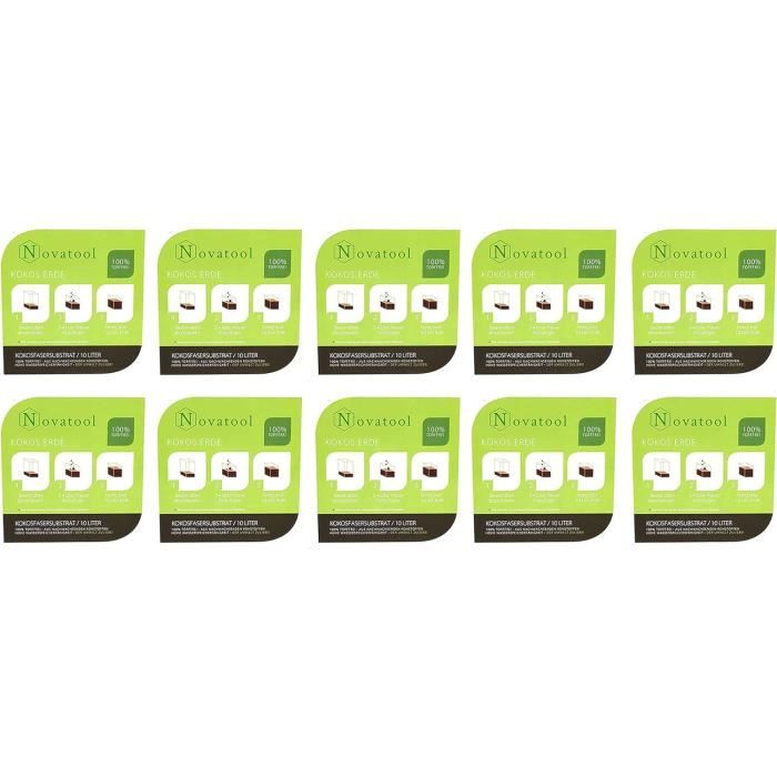 Novatool Lot de 10 tuiles en coco avec sac de terre de coco - 100 litres - 750 g - 19 x 18 x 5 ...