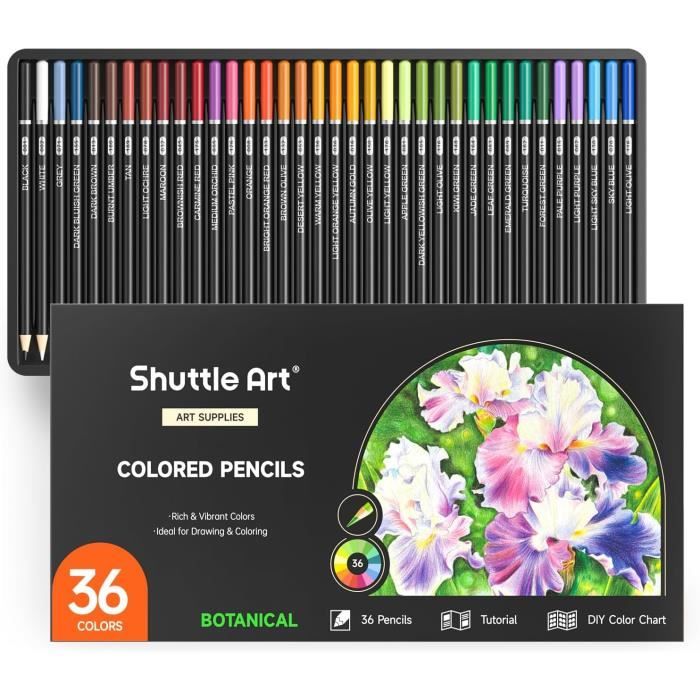 Shuttle Art 36 Crayon de Couleurs Botaniques, Crayons de Couleur ...