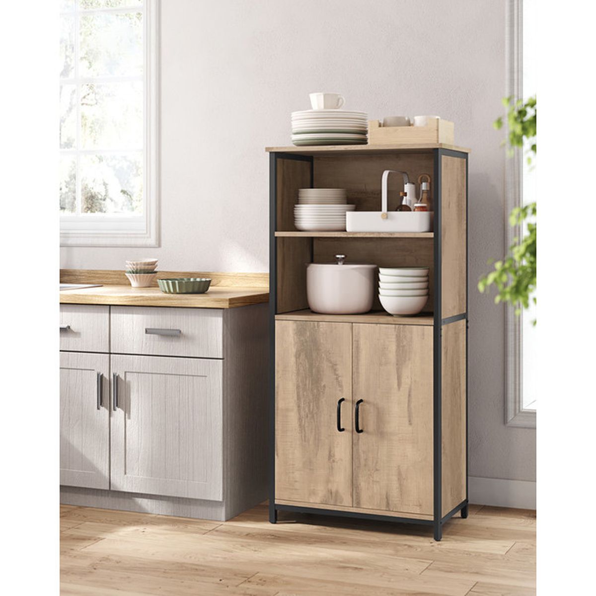 VASAGLE Buffet de Cuisine, 60 x 35 x 124,5 cm, 2 Compartiment, Étagères ...