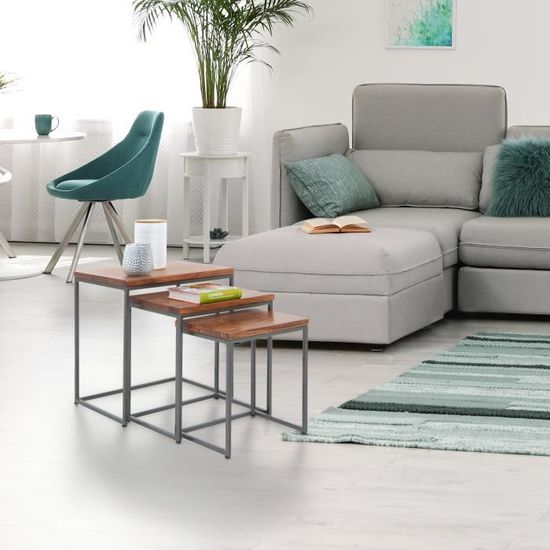WOMO-DESIGN Lot de 3 Tables Gigognes Carrées - 45,5/38,5/32,5 cm - en ...
