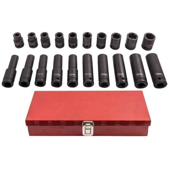20pcs Douilles de Clé à Chocs 1/2" 10-11-12-13-14-15-16-17-18-19 mm Longueur 38et78 mm ...