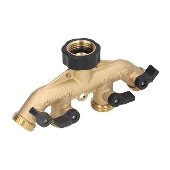Tbest 4 Way Water Pipe Splitter, Heavy Duty Brass Hose Faucet Manifold ...