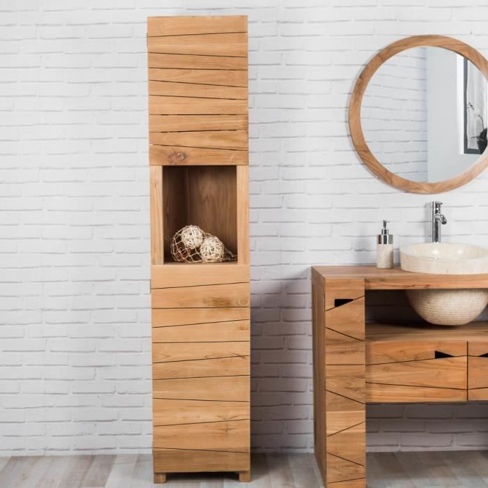Colonne salle de bain en teck massif Harmonie 190cm - Cdiscount Maison