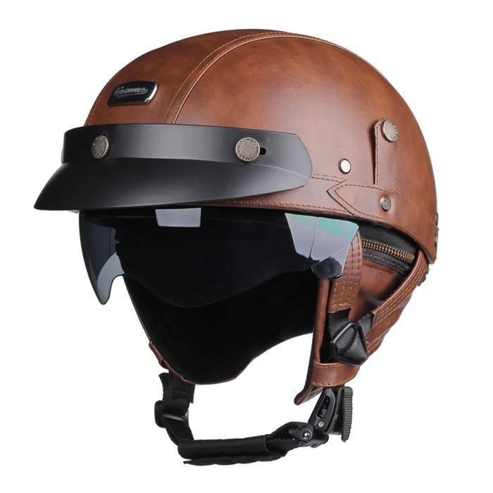 Casque de moto rétro en cuir PU,demi-casque de scooter,certification ...