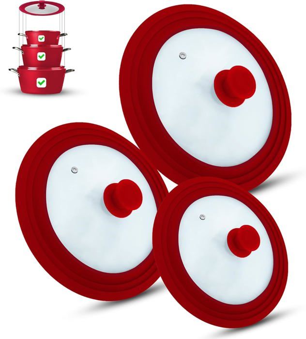 Lot de 3 couvercles, en verre, pour casseroles et poêles d'un diamètre de 16/18/20 cm, 24/26/28 ...