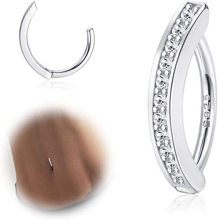14G Anneaux pour Boutons de Ventre Clicker pour Femmes Argent 925 Piercing pour le Ventre Argent ...