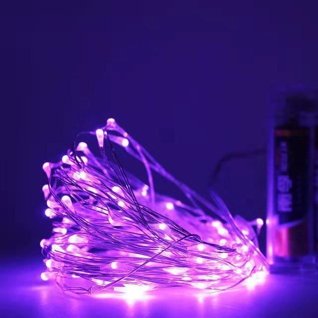 USB 20m-violet-Cordes LED en fil de cuivre à piles 3XAA, décoration de ...