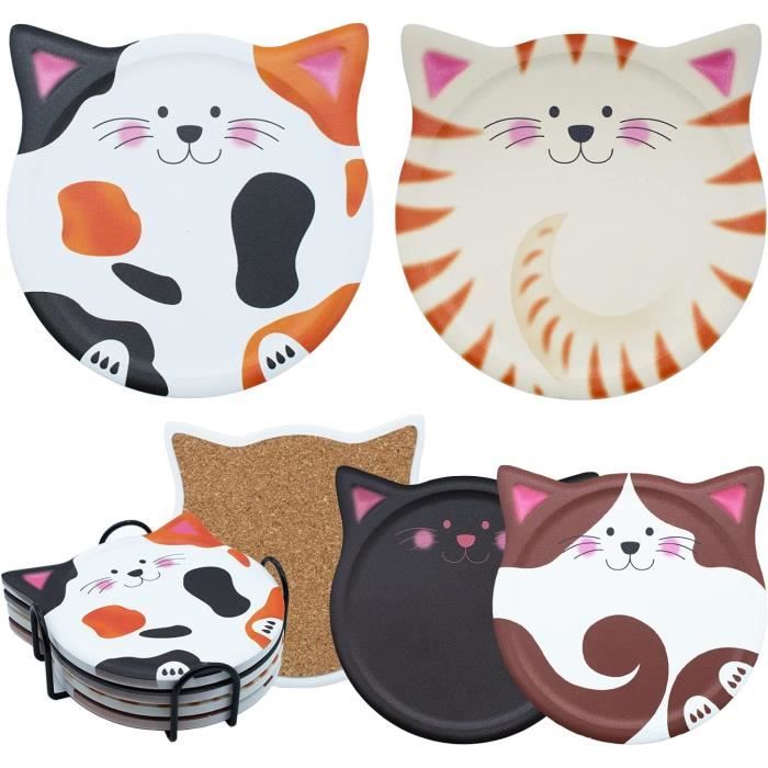 Lot De 4 Dessous De Verre En Céramique Avec Support En Métal, Dessous ...