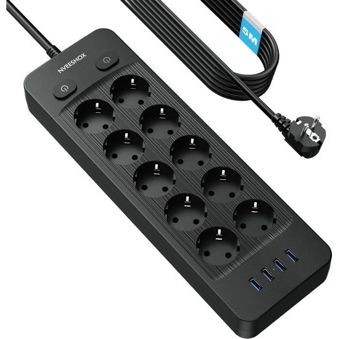 Multiprise Electrique (16A-4000W) Multiprise 10 Prises avec 4 Ports USB ...