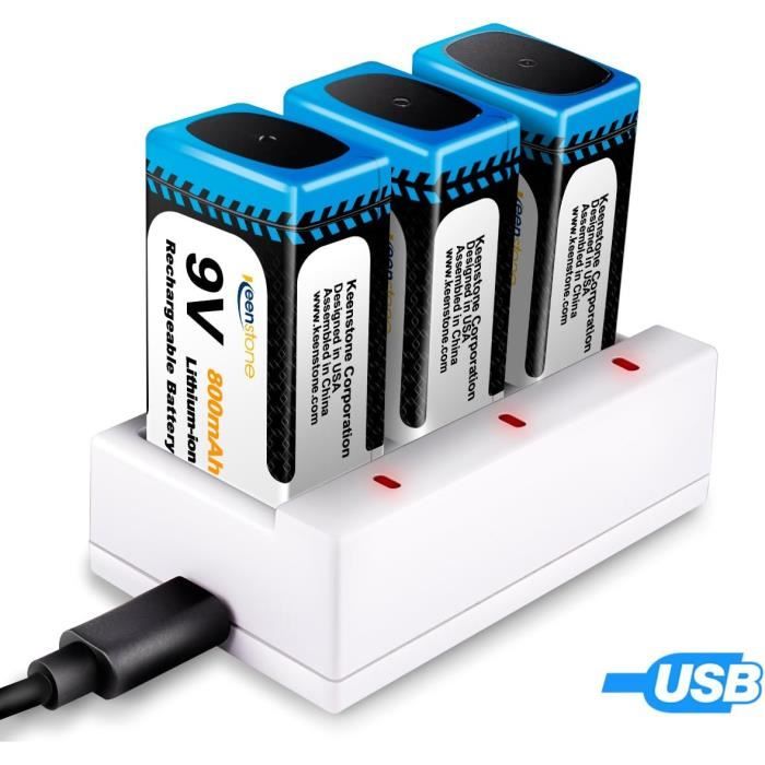 Piles 9V Rechargeables 3PCS, 800mAh Lithium-ION Batterie 9V PP3 ...