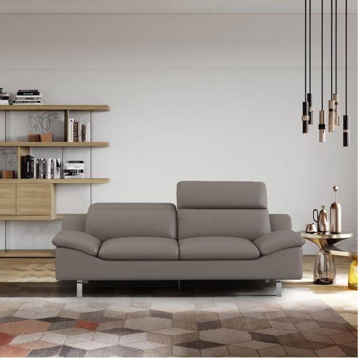 SHOT CASE - Canapé 3 places - Cuir marron clair - L 225 x P 105 x H 72 ...