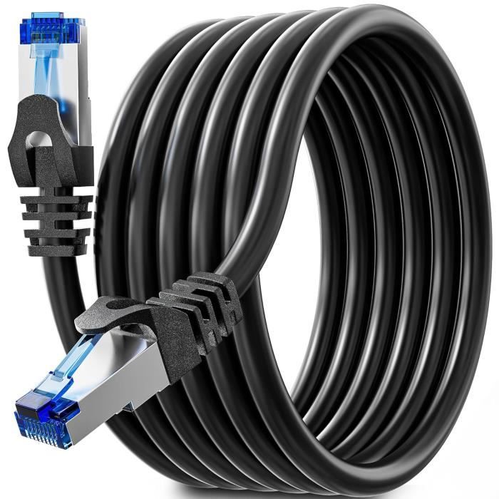 Cable Ethernet 5m Cat 6, Cable RJ45 5m Noir 23AWG Câble Réseau Haut Débit 1000 Mbits Gigabit ...