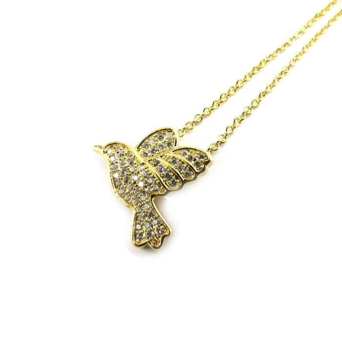Collier Plaqué-Or "Colibri" blanc doré - Achat / Vente sautoir et ...