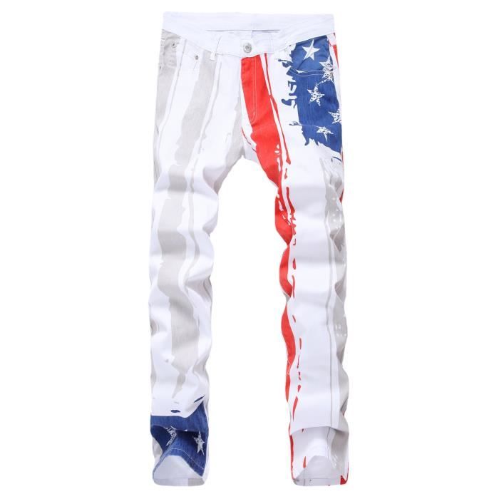 Pantalons jeans Homme imprim drapeau dcontract Painted Case Trend mode ...