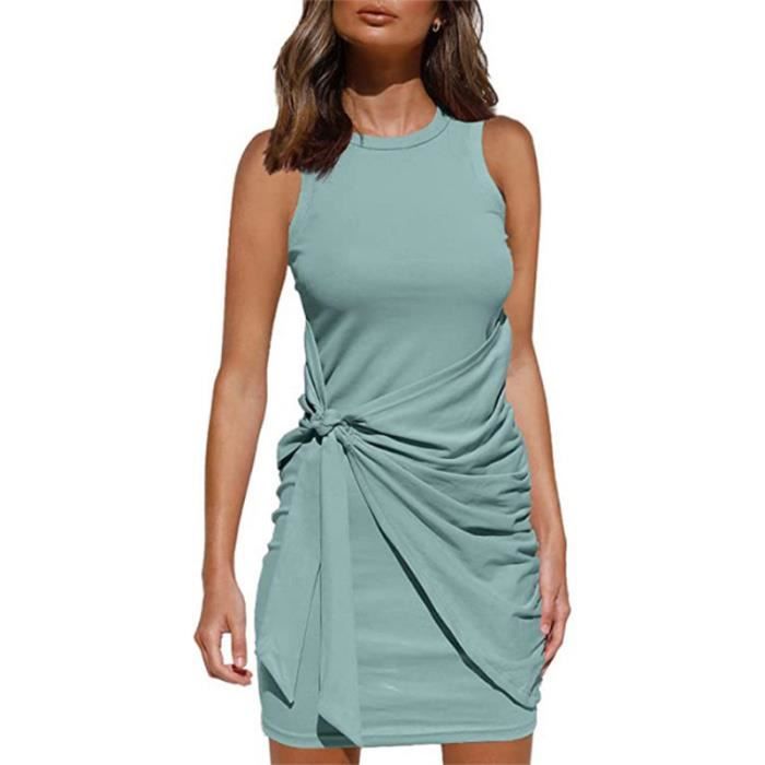 ROBE Femme - irrégulière sans manches col rond plissé avec ceinture à ...