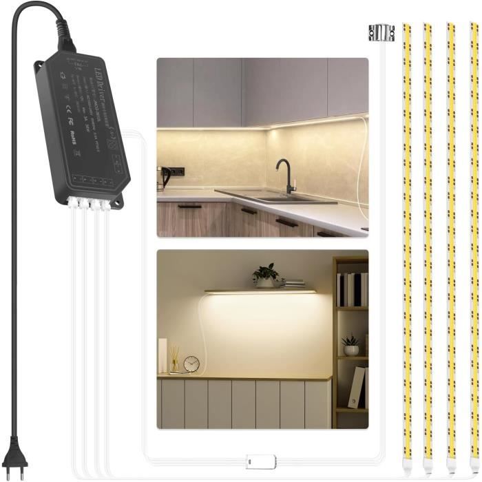 Lot De 4 Bandes Led Cob À Intensité Variable, Flexibles Sous Meuble De ...