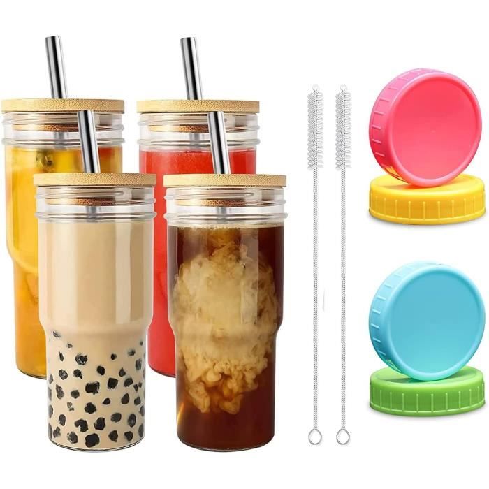 MUJUZE Verre Bubble Tea avec paille,Lot de 4 Gobelet Bubble Tea ...