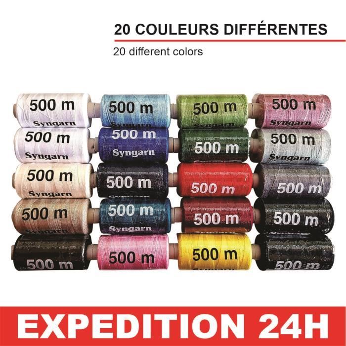 Fil à coudre 100% polyester, lot de 20 bobines, Divers coloris - Fil à ...