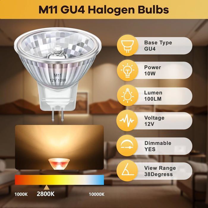 Ampoule halogène MR11 GU4 dimmable-Pack de 8 ampoules Gu4 Mr11 12V 10W ...