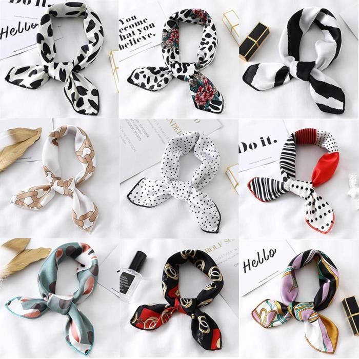Femmes Petit Foulard En Soie Satin Carré Imprimé Wrap Foulard Femme ...