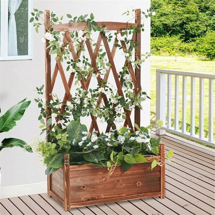 Jardinière avec Treillis en Bois - Bac à Fleurs Rectangulaire avec ...