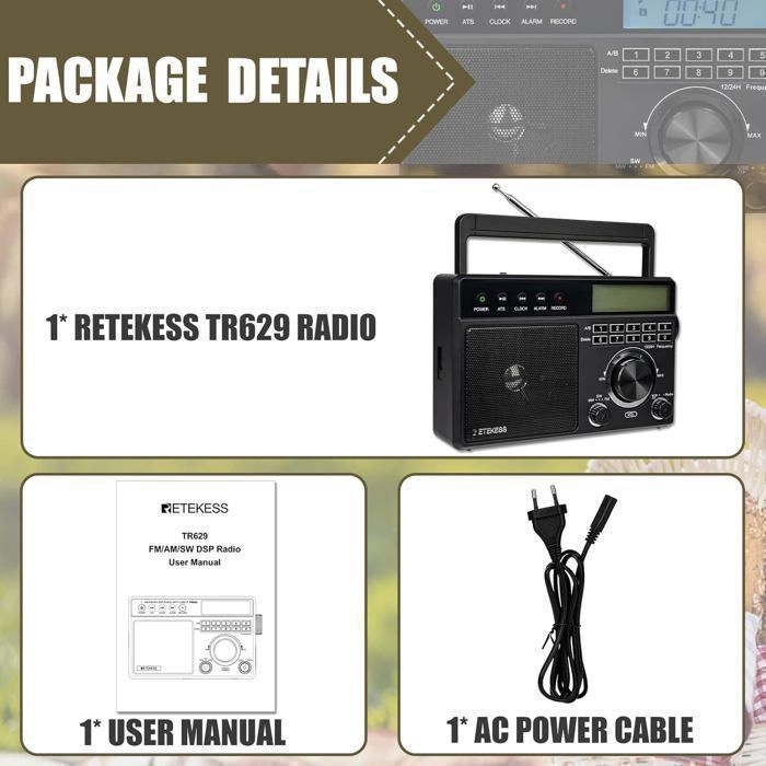 Retekess TR629 Poste Radio Portable, FM AM SW Radio, USB Micro Carte SD ...