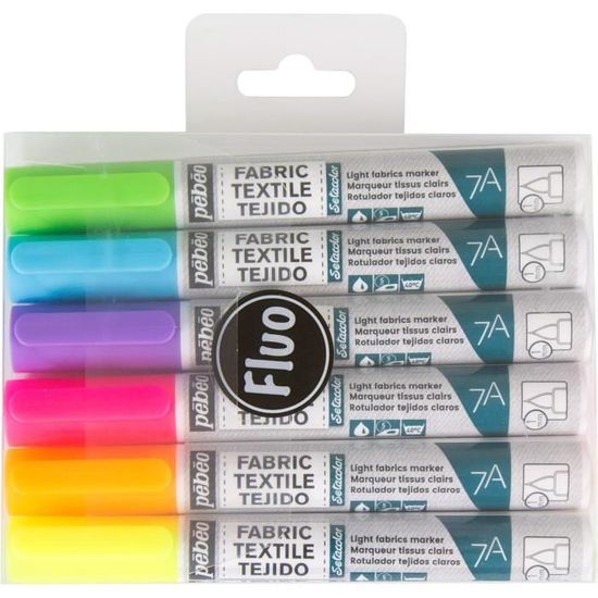 Set de 6 marqueurs fluo spécial tissu et textiles clairs, Feutres pour ...