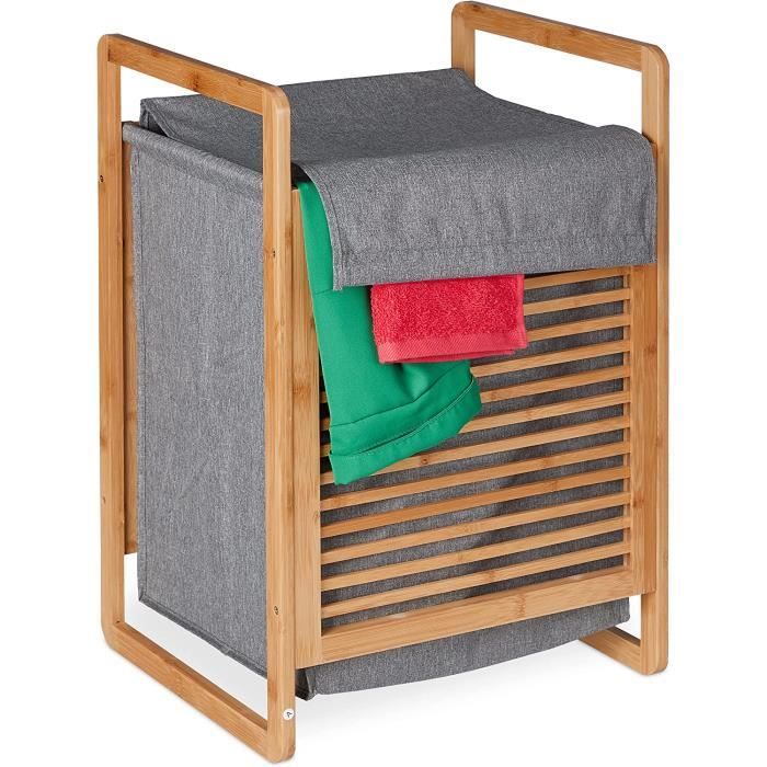 Panier à Linge en Bambou 45 litres Panier à Linge avec Couvercle H 60 x ...
