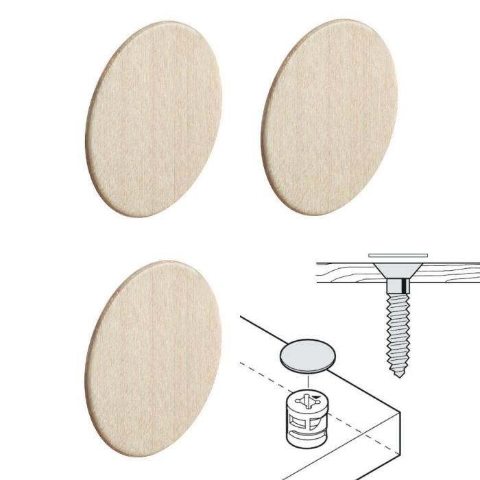 4x Cache trou bois 18 mm Frêne autocollant naturel vis plastique ...